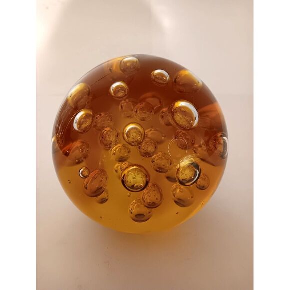 Unmarked | Accents | Vintage Amber Art Glass Sphere Ball Paperweight ...